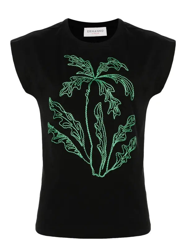 ERMANNO FIRENZE Palm Tree Appliqué T-shirt - Black