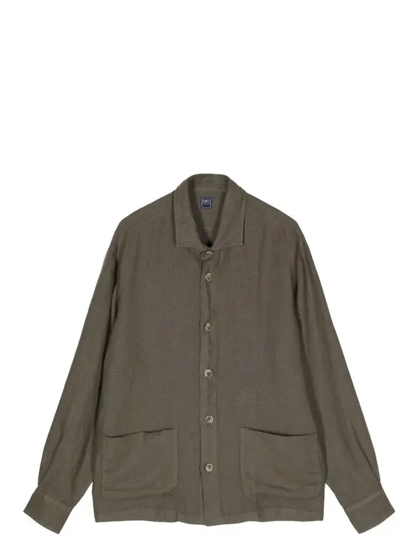 Fedeli Button-up Linen Shirt - Green