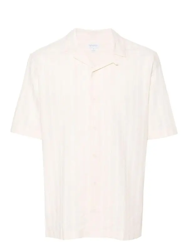 Sunspel Embroidered-stripes Cotton Shirt - Neutrals