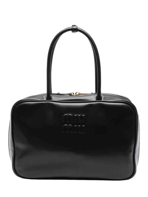 Miu Miu Logo-embossed Leather Shoulder Bag - Black