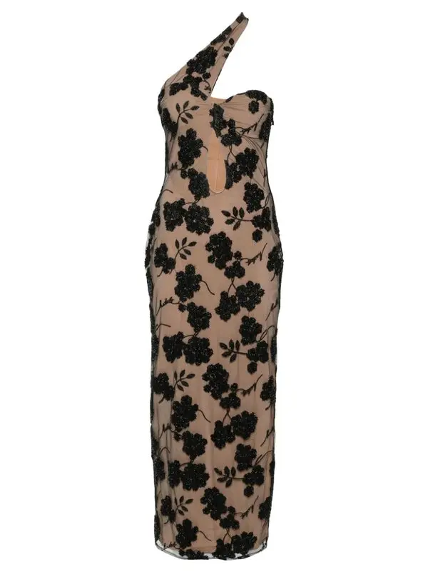ROTATE BY BIRGER CHRISTENSEN Floral-beads Midi Dress - Neutrals