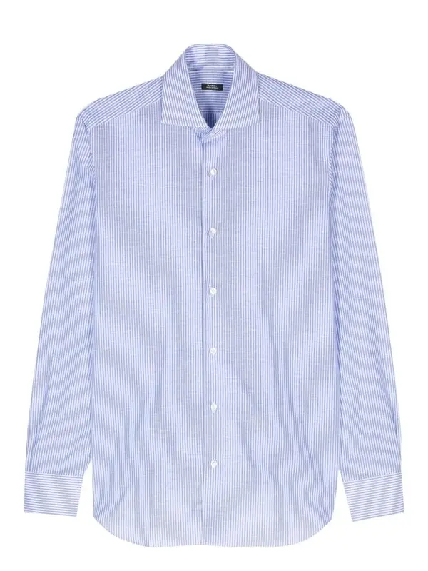 BARBA NAPOLI Striped Linen Cotton Shirt - Blue