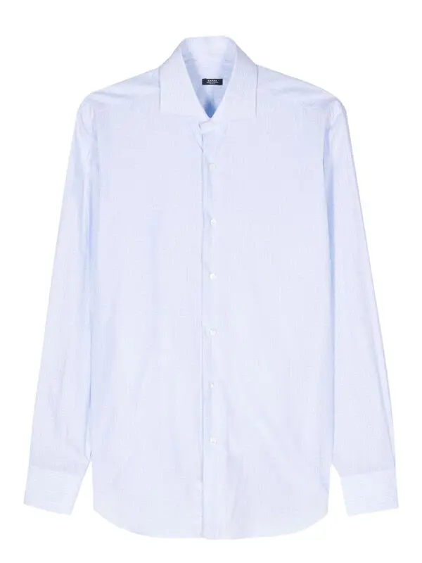 BARBA NAPOLI Check-pattern Poplin Shirt - Blue