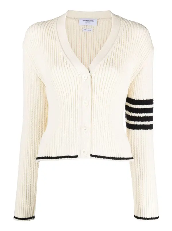 Thom Browne Stripe-detailing Cable-knit Cardigan - White
