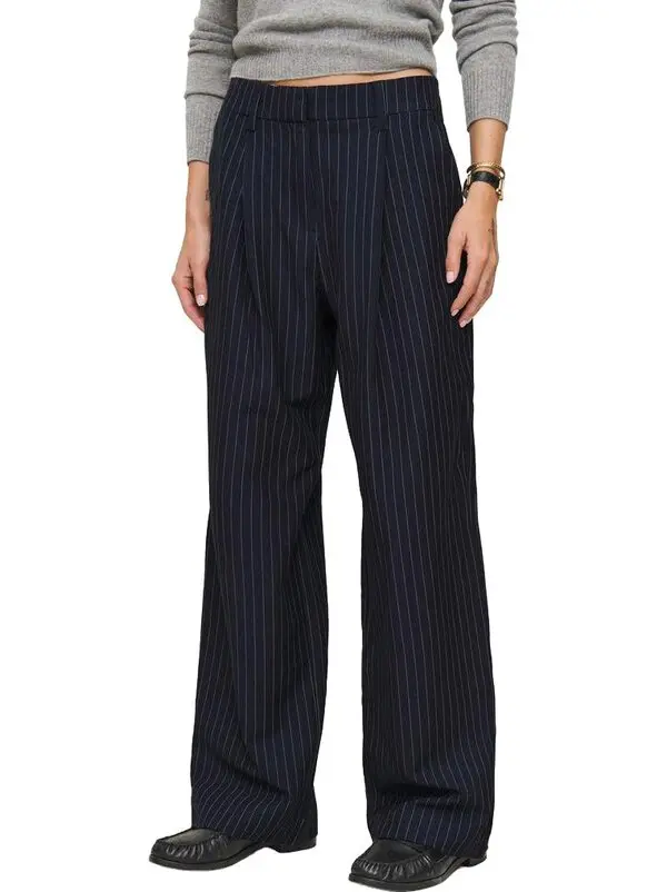 REFORMATION Alex Wide Leg Linen Pants - Midnight Stripe