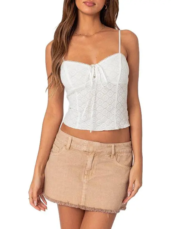 EDIKTED Textured Tie Front Lace Camisole - White