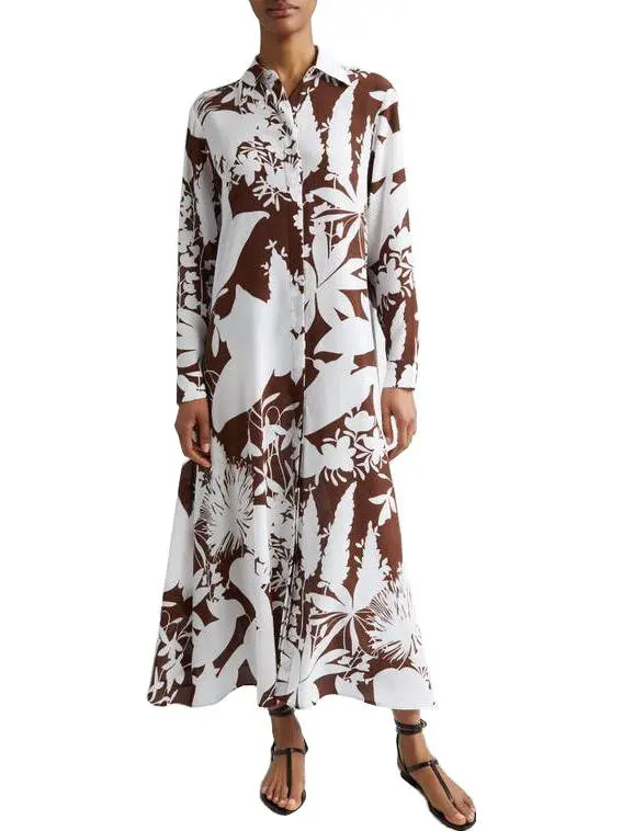 Michael Kors Floral Print Silk Shirtdress - Nutmeg/optic White
