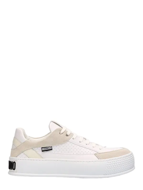 Moschino Heel-logo Leather Low-top Sneakers - White