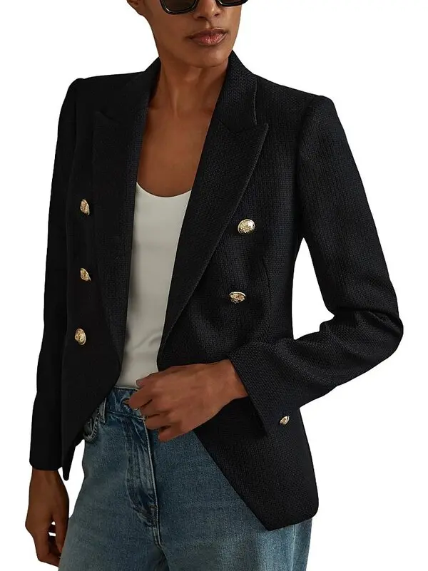 REISS Tally Double Breasted Jacket - Navy