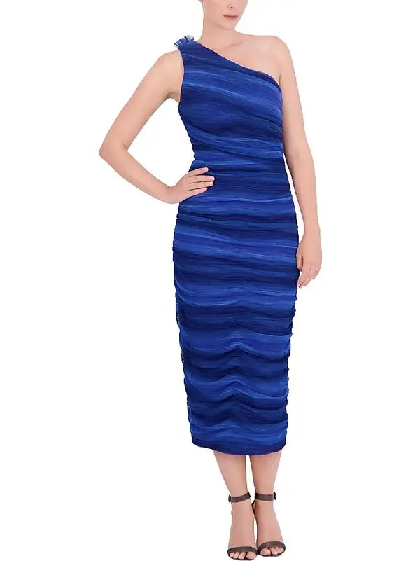 Bcbgmaxazria One-shoulder Midi Dress - Blue Combo