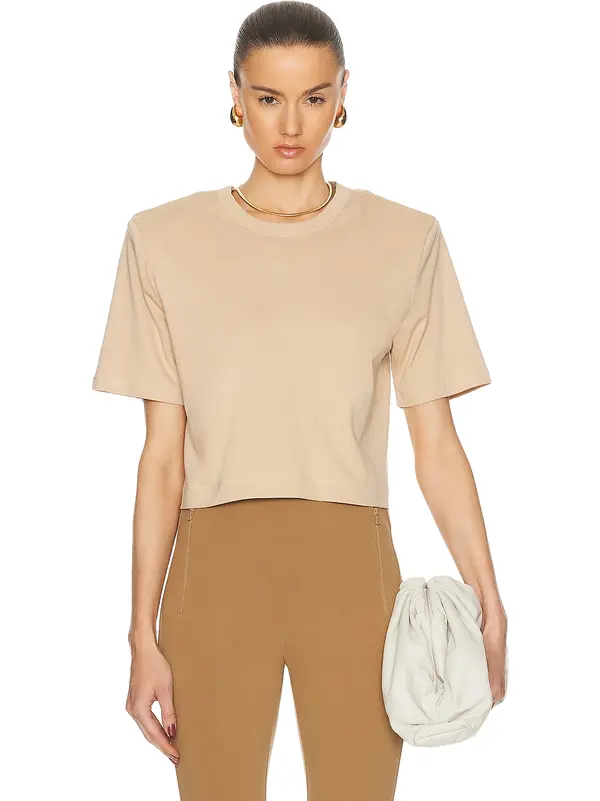 Wardrobe.NYC Cropped Shoulder Pad Top - Khaki