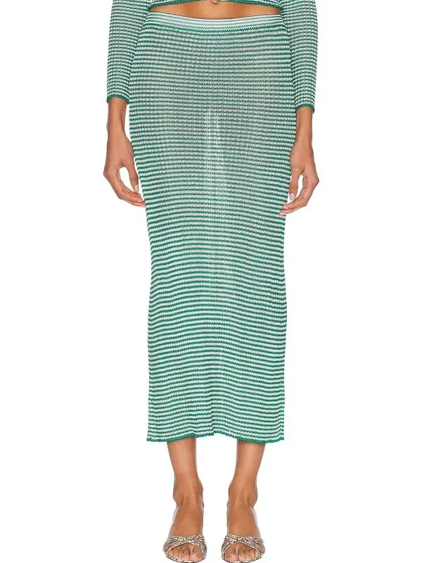 Calle Del Mar Micro Stripe Rib Skirt - Palm Green Stripe