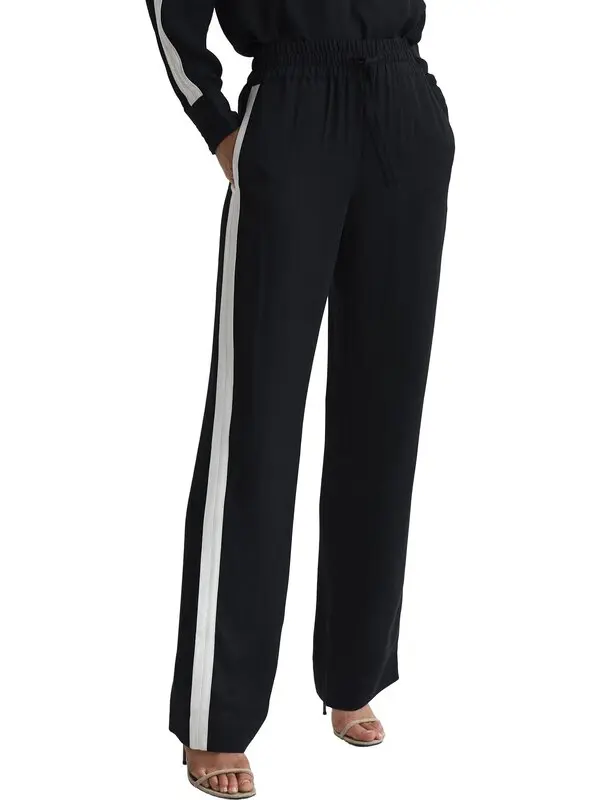 REISS Aria Stripe Wide Leg Trousers - Navy