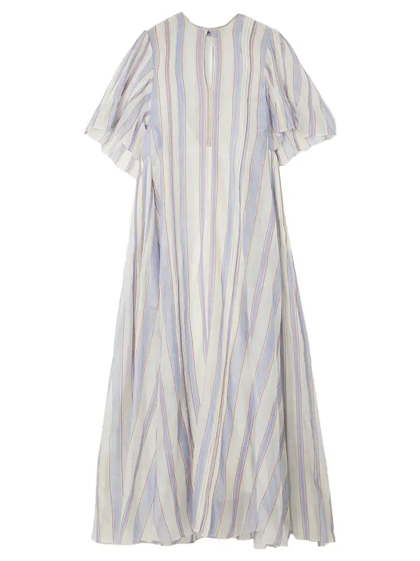 Thierry Colson Zosca Pintucked Striped Lurex-trimmed Cotton And Silk-blend Voile Maxi Dress - Ecru
