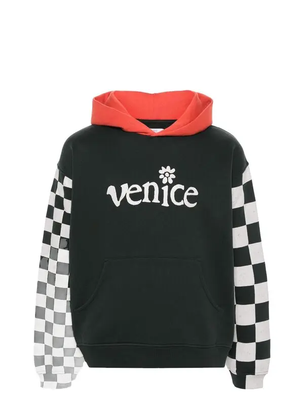 ERL Venice Checker Sleeve Hoodie Knit - Black
