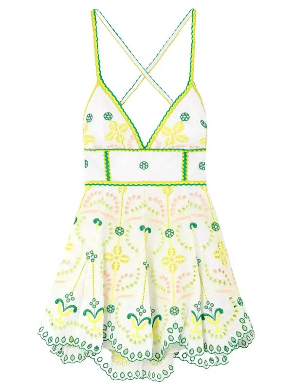 Charo Ruiz Ibiza Cluzet Broderie Anglaise Cotton-blend Mini Dress - Yellow