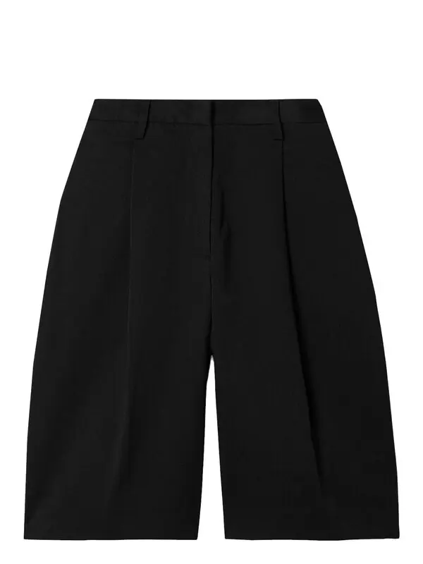 Matteau Pleated Organic Cotton-blend Twill Shorts - Black