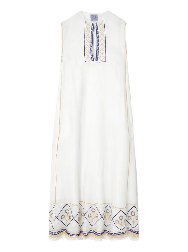Thierry Colson Apolonia Embroidered Linen Kaftan - White
