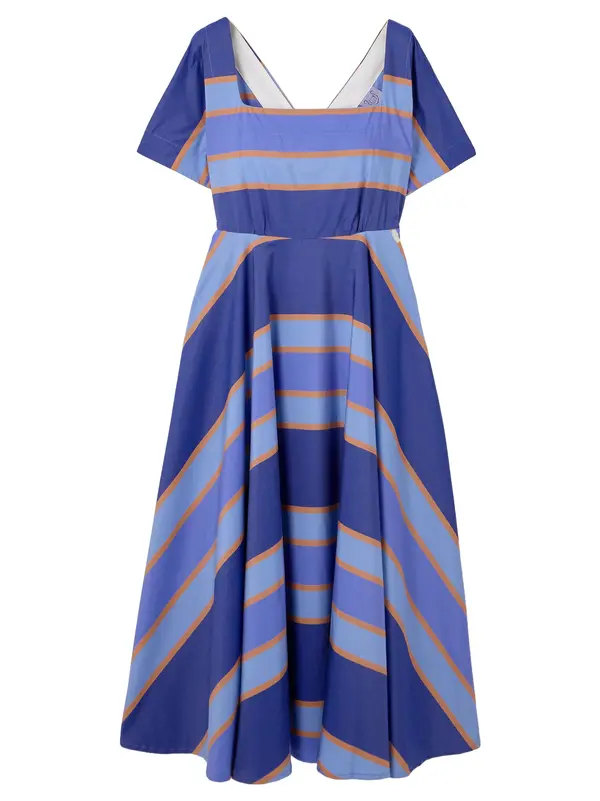 Thierry Colson Allegria Pleated Striped Cotton-poplin Wrap Midi Dress - Blue