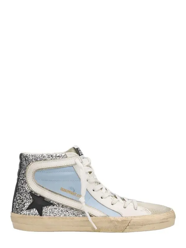 Golden Goose Slide Mid-top Glitter Sneakers - Blue/silver/taupe/black