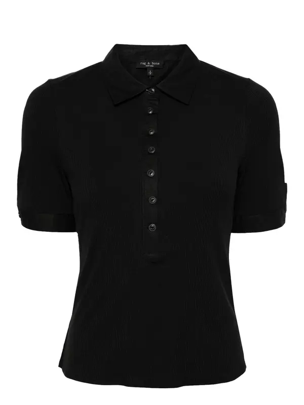 Rag & Bone Ribbed Cotton-modal Blend Polo Shirt - Black