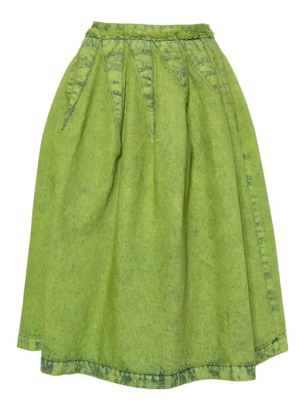 Marni Pleated Denim Knee Length Skirt - Green