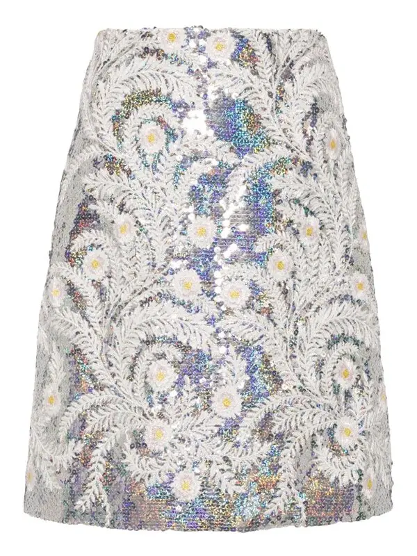 Giambattista Valli Floral Embroidery A-line Skirt - Metallic
