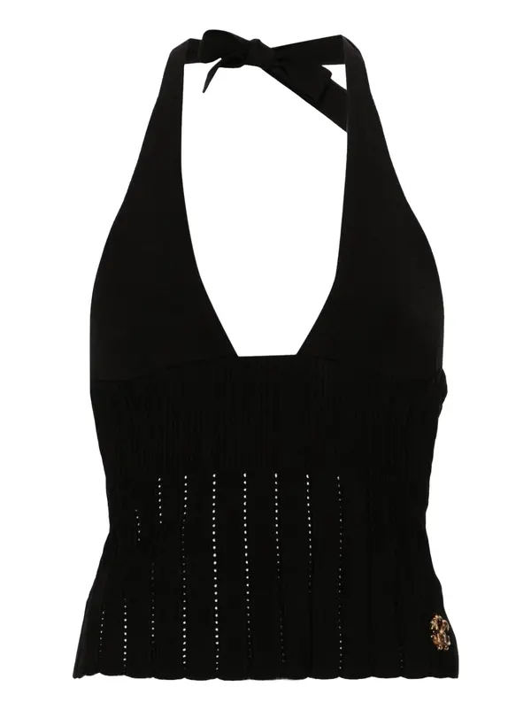 Roberto Cavalli V-neck Crop Top - Black