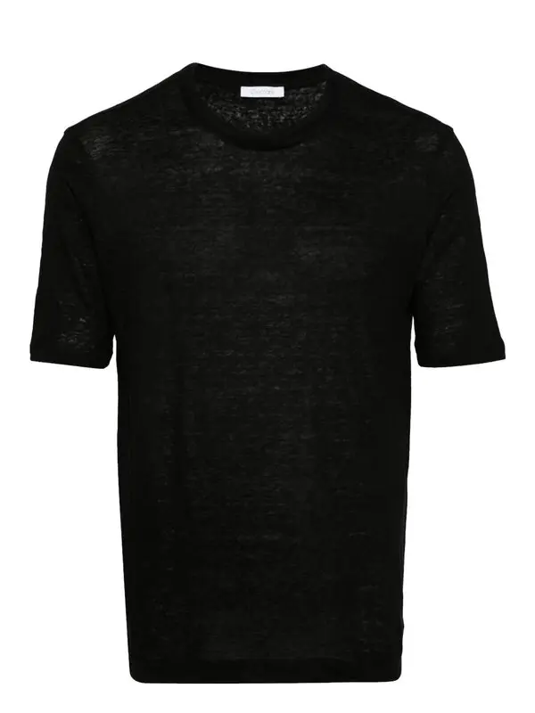 CRUCIANI Crew-neck Linen T-shirt - Black