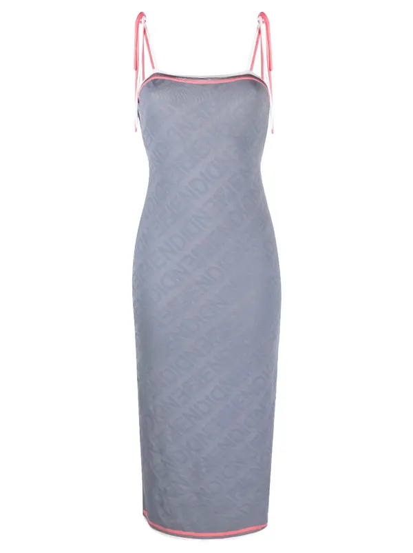 Fendi Mirror Intarsia Knit Midi Dress - Grey