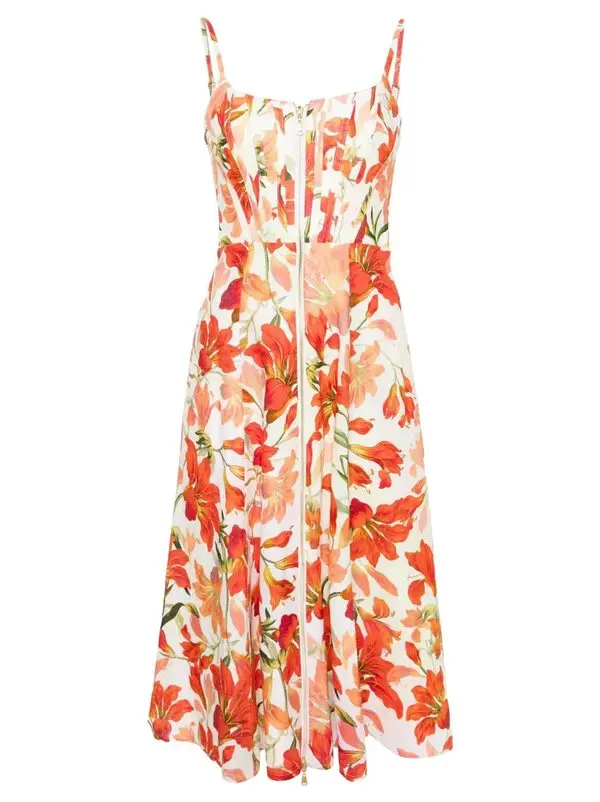 Zimmermann Floral-print Linen Midi Dress - Red