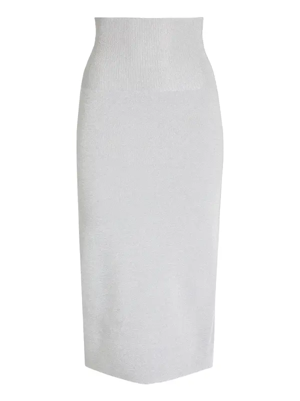 Victoria Beckham Metallic Knitted Midi Skirt - Silver