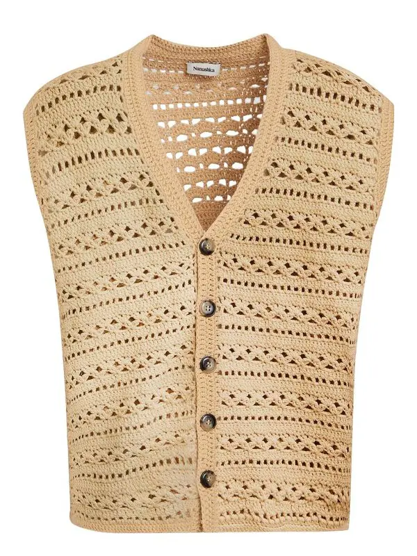 Nanushka Andor Crochet-knit Cotton-blend Vest - Beige
