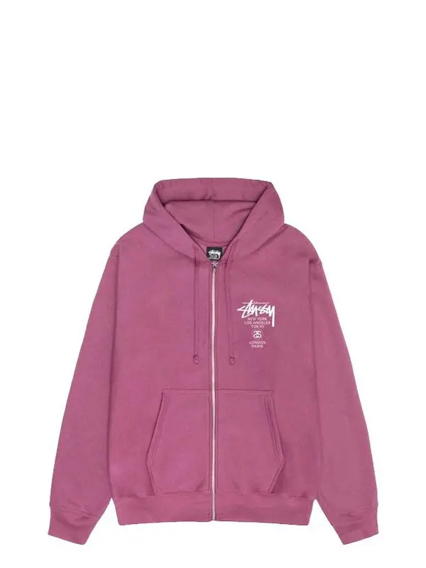 StÜssy World Tour Zip Hoodie - Berry