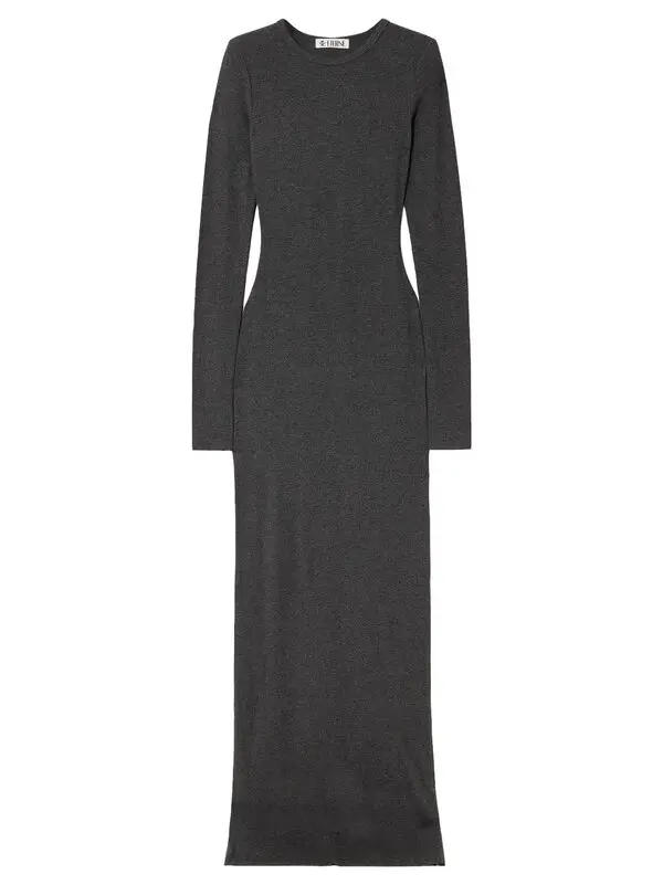 Eterne Long Sleeved Ribbed Maxi Dress - Gray