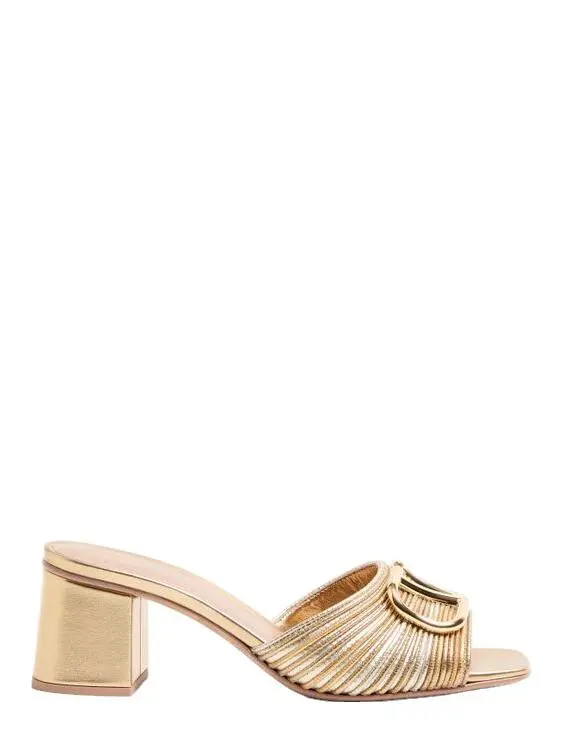Valentino Garavani Vlogo Signature Metallic Slide Sandal - Gold