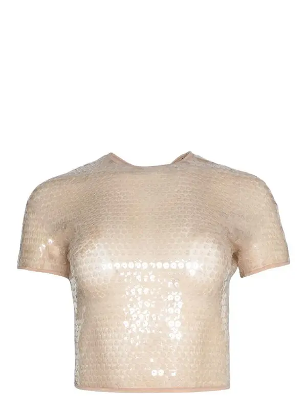 MUGLER Sequin-embellished Crop Top - Tan