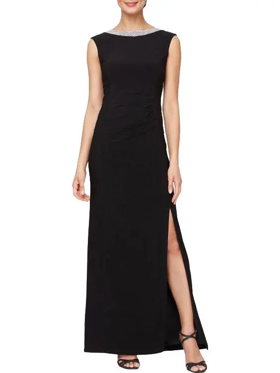 Alex Evenings Embellished Neck Gown - Black