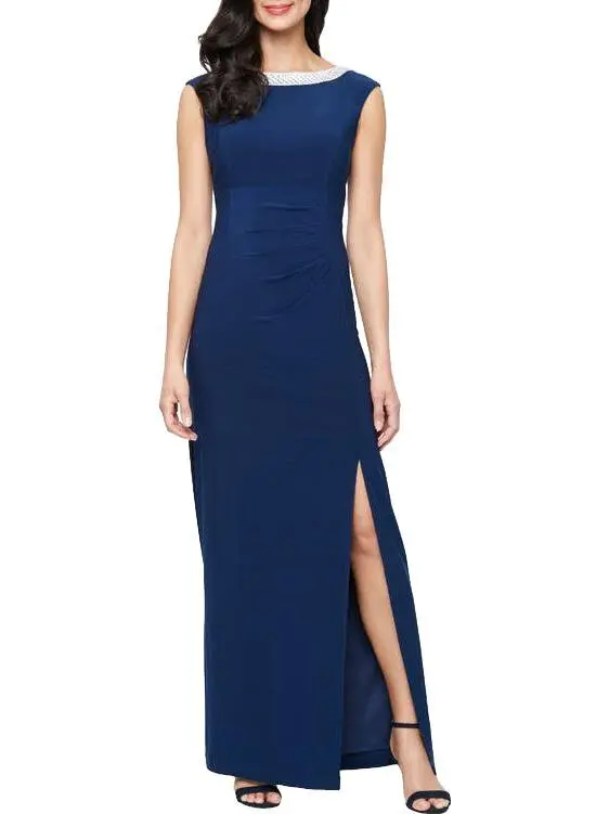 Alex Evenings Embellished Neck Gown - Cobalt