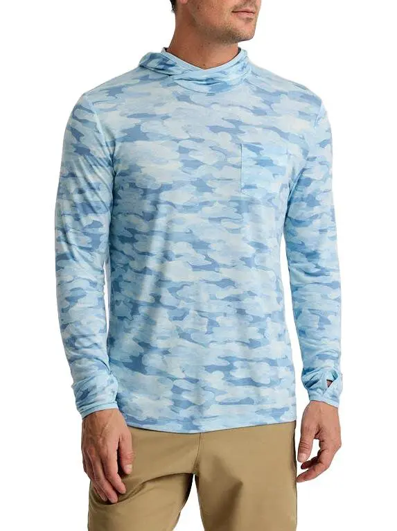 FREE FLY Lightweight Upf 20+ Hoodie - Seasmoke Camo Surf Blue