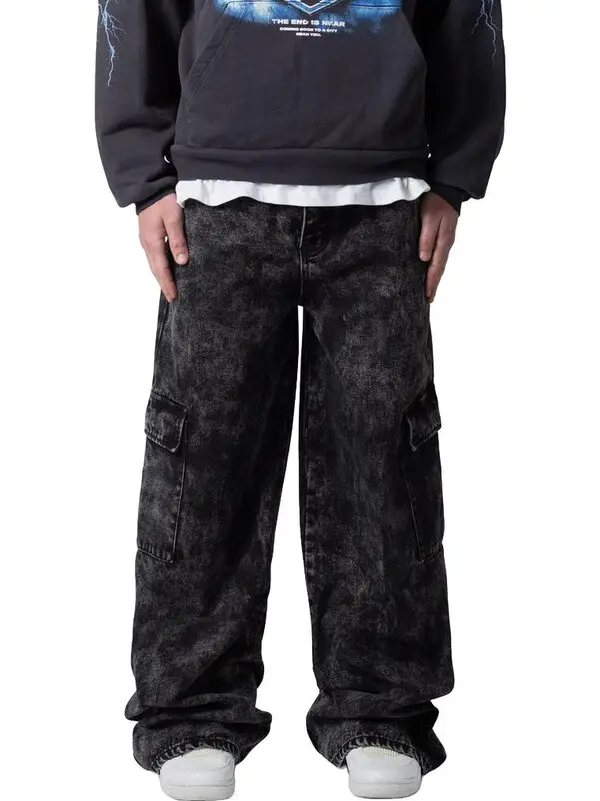 Mnml Void Baggy Cargo Jeans - Washed Black