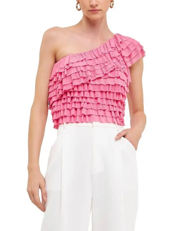 Endless Rose Ruffle One-shoulder Top - Pink