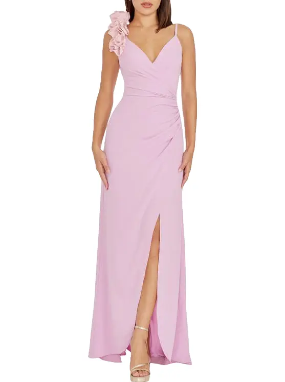 Dress The Population Camelia Ruffle Detail Gown - Lavender-vintage Pink