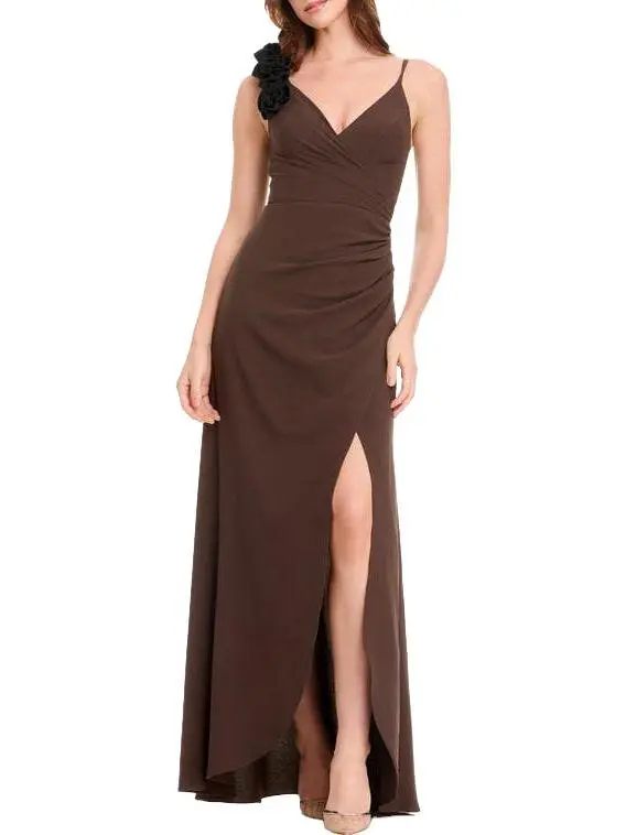 Dress The Population Camelia Ruffle Detail Gown - Mocha-black