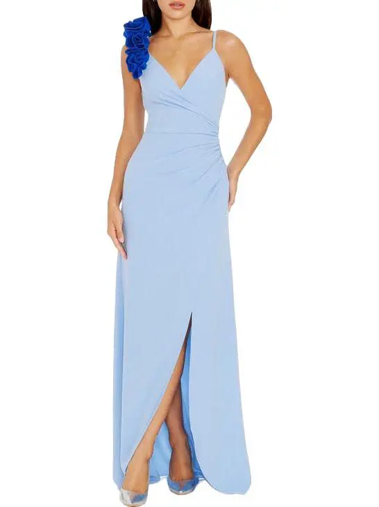 Dress The Population Camelia Ruffle Detail Gown - Sky-electric Blue