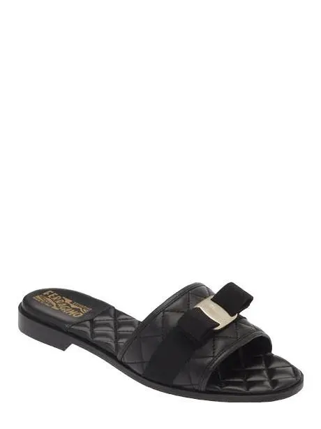 FERRAGAMO Lovec Quilted Slide Sandal - Nero