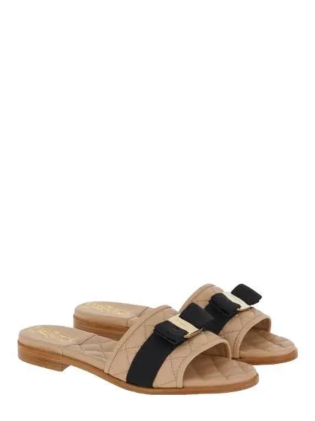 FERRAGAMO Lovec Quilted Slide Sandal - New Bisque
