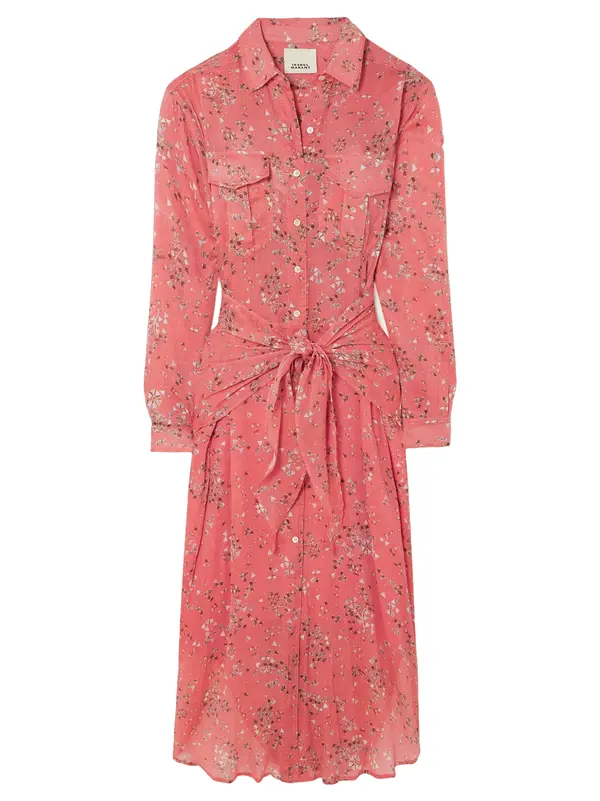 Isabel Marant Anesy Gathered Printed Shirt Dress - Coral