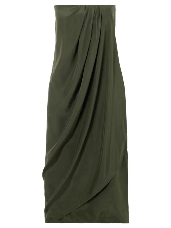 Gauge81 Onna Strapless Draped Silk-satin Midi Dress - Green