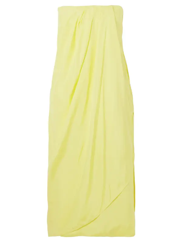Gauge81 Onna Strapless Draped Silk-satin Midi Dress - Yellow
